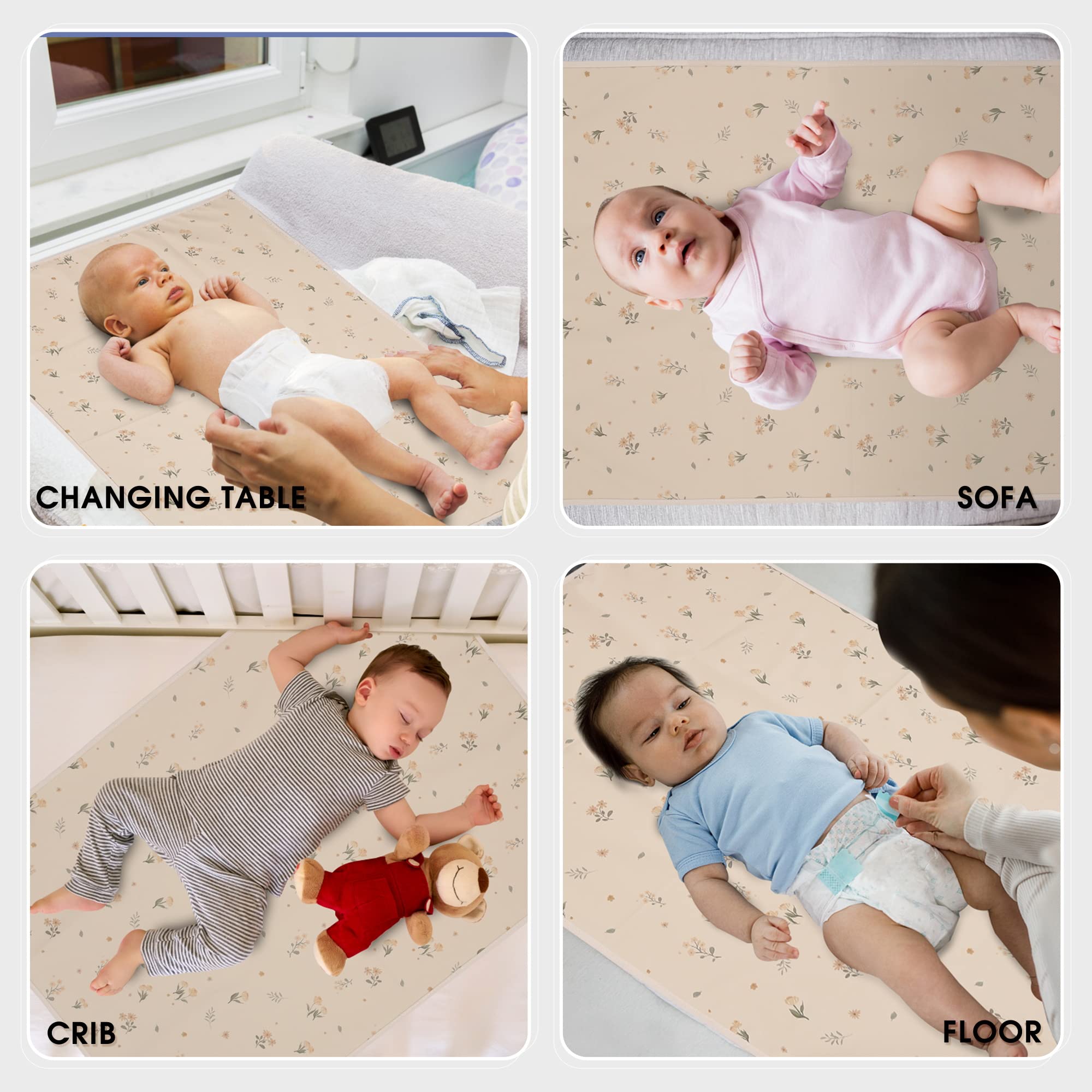 Vegan Leather Baby Changing Mat - Wipeable Portable Changing Pad, Foldable Travel Changing Mat for Baby, Newborns Toddlers Shower Gifts (Flower,20"*28")