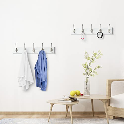 JYL HOME Wall-mounted Bamboo Coat Rack, 5 Double Hooks, Rustic Hooks for Hanging Coats,Jacket,Clothes,Hats,Decorative Hooks for Entryway, Bathroom, Bedroom, Closet Room, White