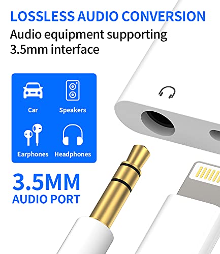 2pack,Converter Compatible for iPhone Headphone Adapter Compatible with Lightning to 3.5mm AUX Audio Jack and Charger Dongle Earphone Splitter 11 12 pro xs xr x 8 for Ipad charging connector for Apple