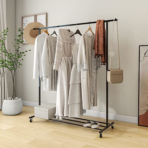 BOFENG Standard Rod Simple Metal Clothing Garment Rack,Rolling Clothes Organizer,Freestanding Hangers with Wheels for Hanging Clothes,Black