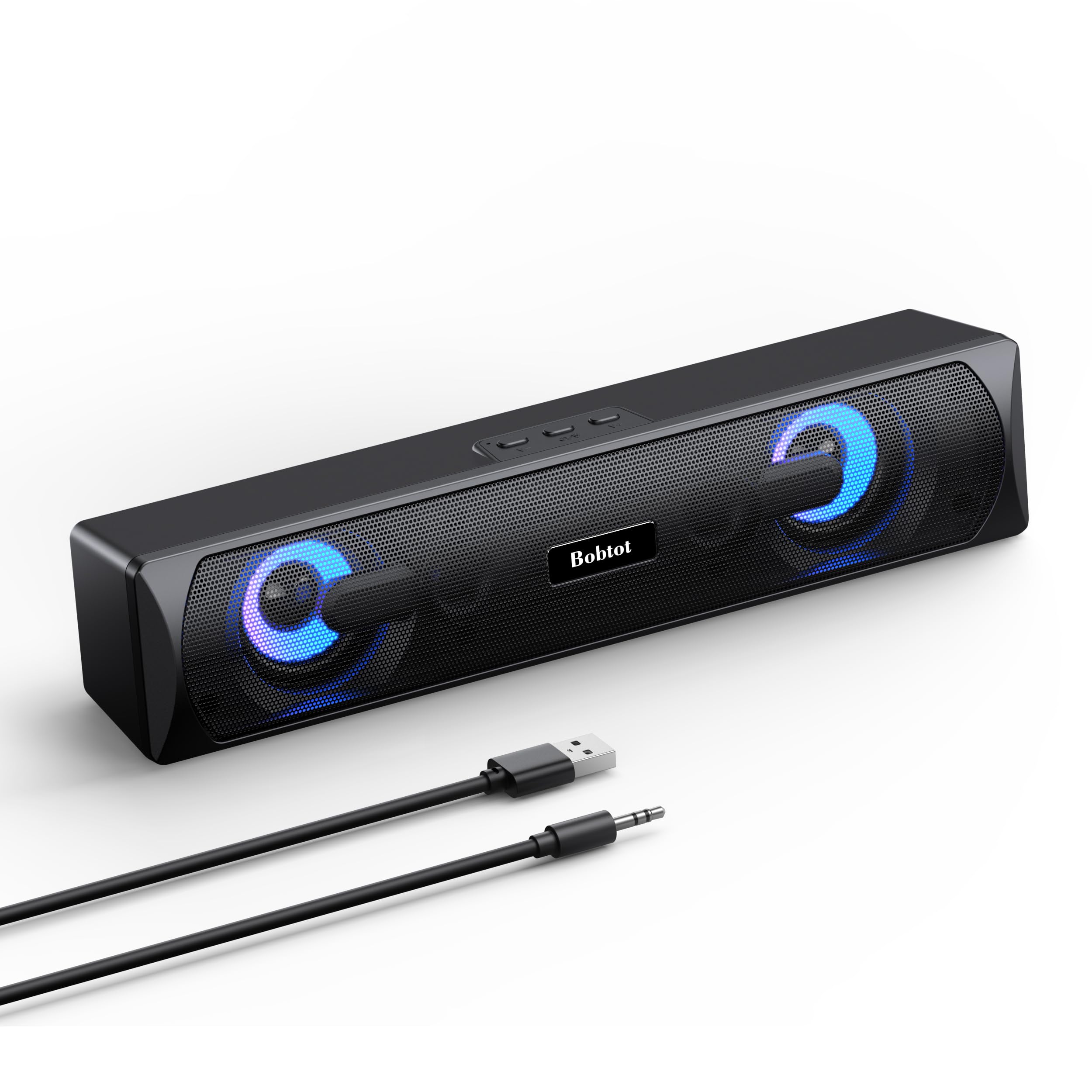 Bobtot Computer Speakers Desktop Soundbar - HiFi Stereo Audio RGB Mini Sound Bar External Speaker with Bluetooth AUX-in Wired USB Powered Volume Control for PC Laptop Tablets Monitor