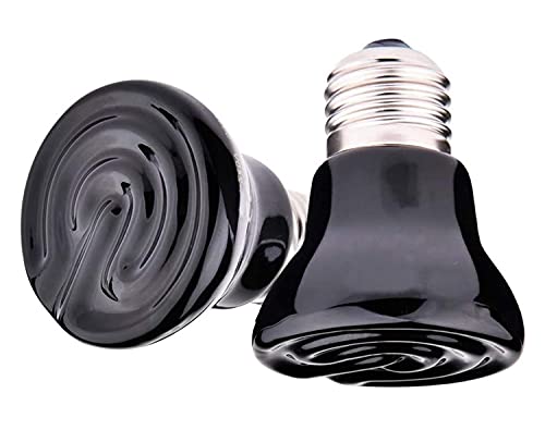 Qixivcom 2-Packs 50W Black Ceramic Heat Lamp Mini Reptile Heat Lamp Bulbs E26/E27 Infrared Reptile Heat Emitter Heater Lamp Bulb No Light Lamps for Lizard Brooder Coop Aquarium Habitat Lizard Turtle