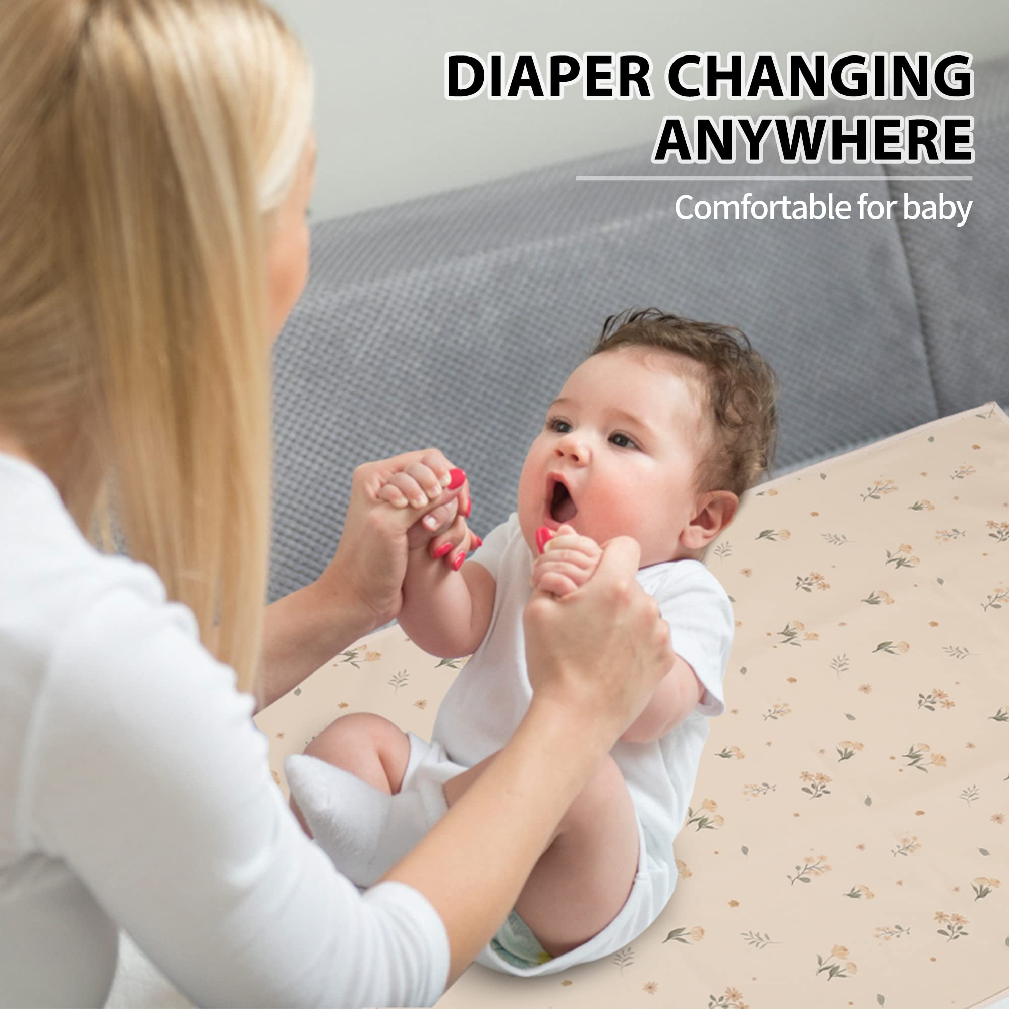 Vegan Leather Baby Changing Mat - Wipeable Portable Changing Pad, Foldable Travel Changing Mat for Baby, Newborns Toddlers Shower Gifts (Flower,20"*28")