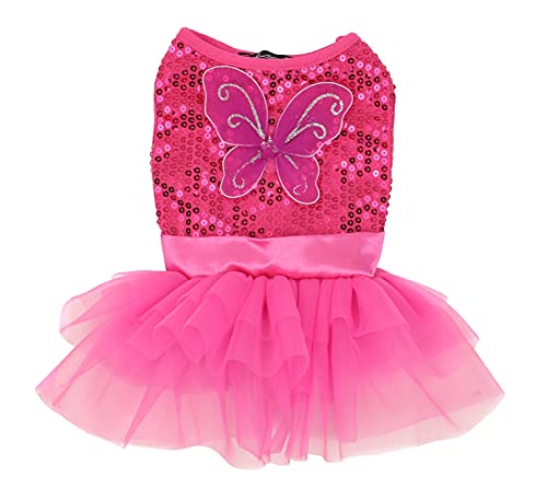 Pawpatu Hot Pink Sequin Butterfly Costume Dress for Dogs