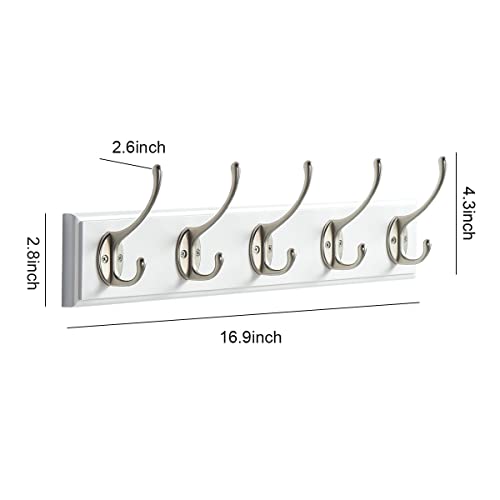 JYL HOME Wall-mounted Bamboo Coat Rack, 5 Double Hooks, Rustic Hooks for Hanging Coats,Jacket,Clothes,Hats,Decorative Hooks for Entryway, Bathroom, Bedroom, Closet Room, White