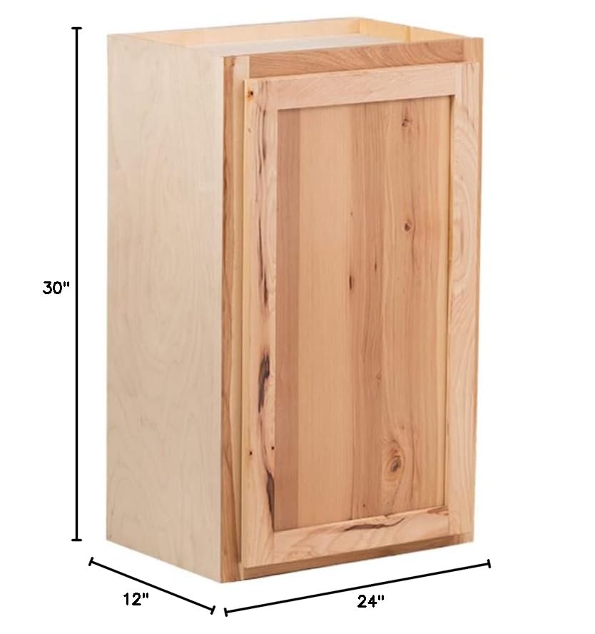 Quicklock RTA (Ready-to-Assemble) 30" Tall Wall Kitchen Cabinets - Shaker Style | 100% Hardwood | Made in America | Soft Close Hardware (Rustic Hickory, 12" D x 24" W x 30" H)