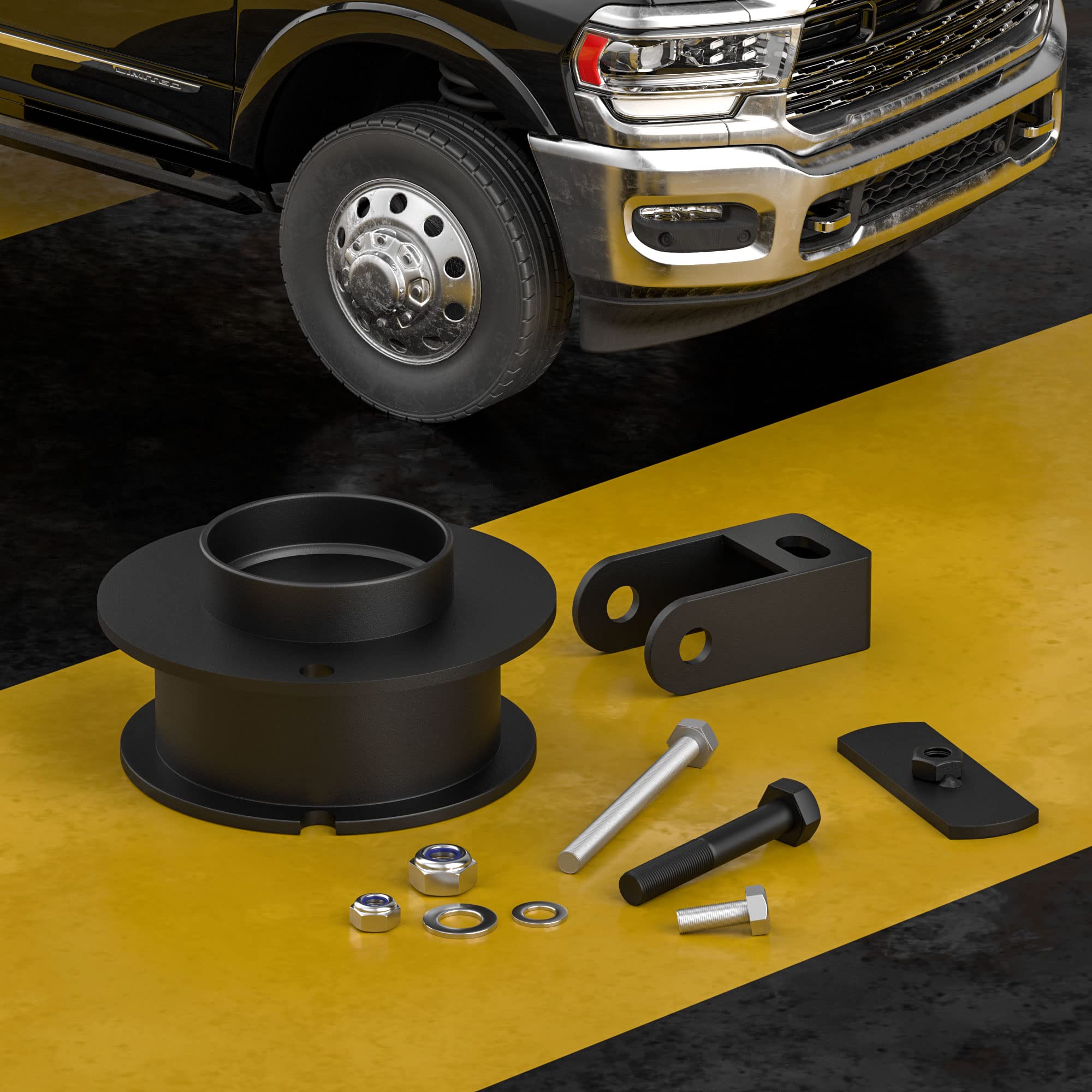 2.5'' Front Leveling Kit for 2014-2023 Ram 2500 4WD, 2013-2023 Ram 3500 4WD, 2.5 inch Leveling Lift Kits Spring Strut Spacers with Shock Relocation Brackets Compatible with Ram 2500 3500 4WD