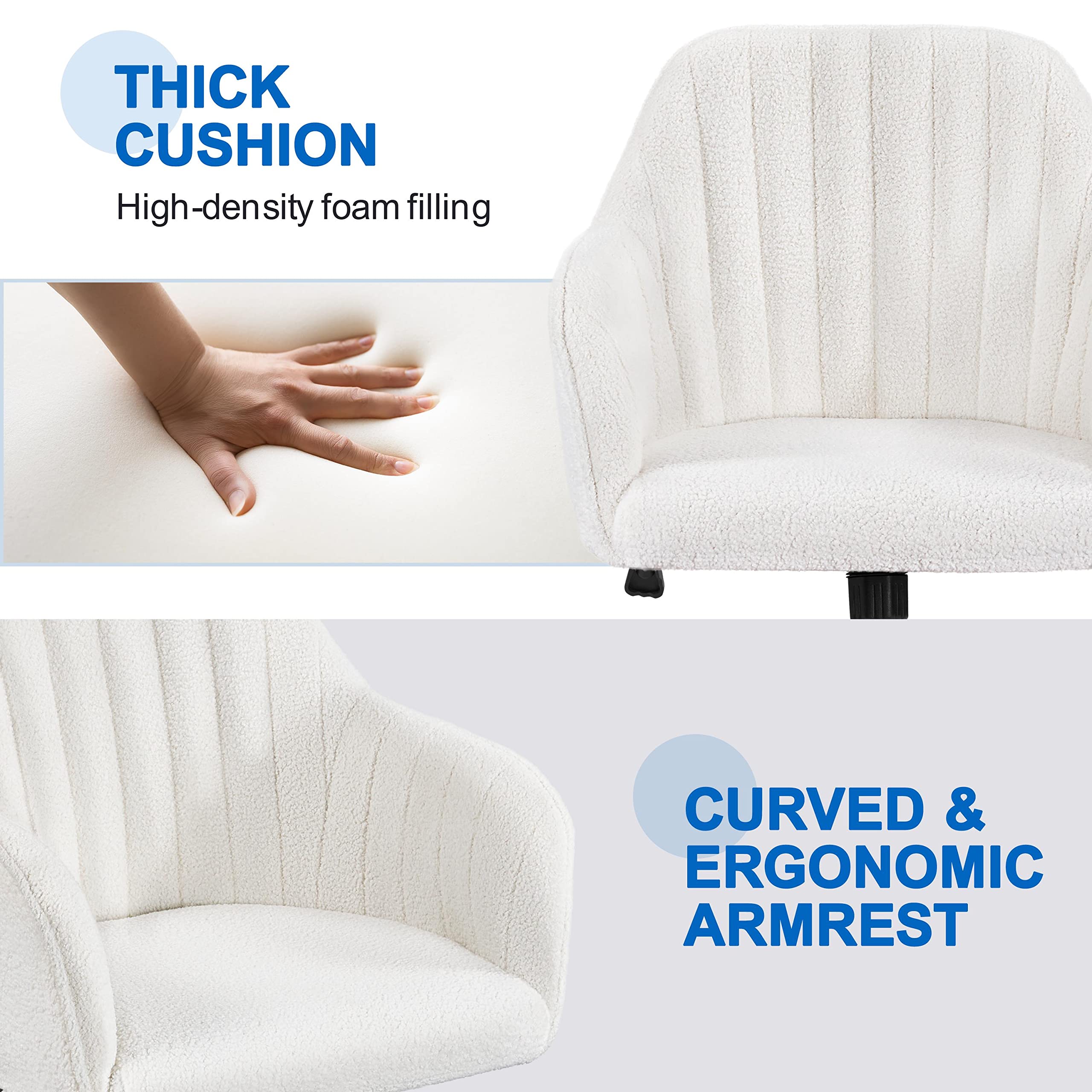 Yaheetech Boucle Vanity Chair Desk Chair Comfy Modern Accent Chair Mid Back Ergonomic Office Chair Height Adjustable Swivel Computer Chair for Bedroom with Arms Ivory