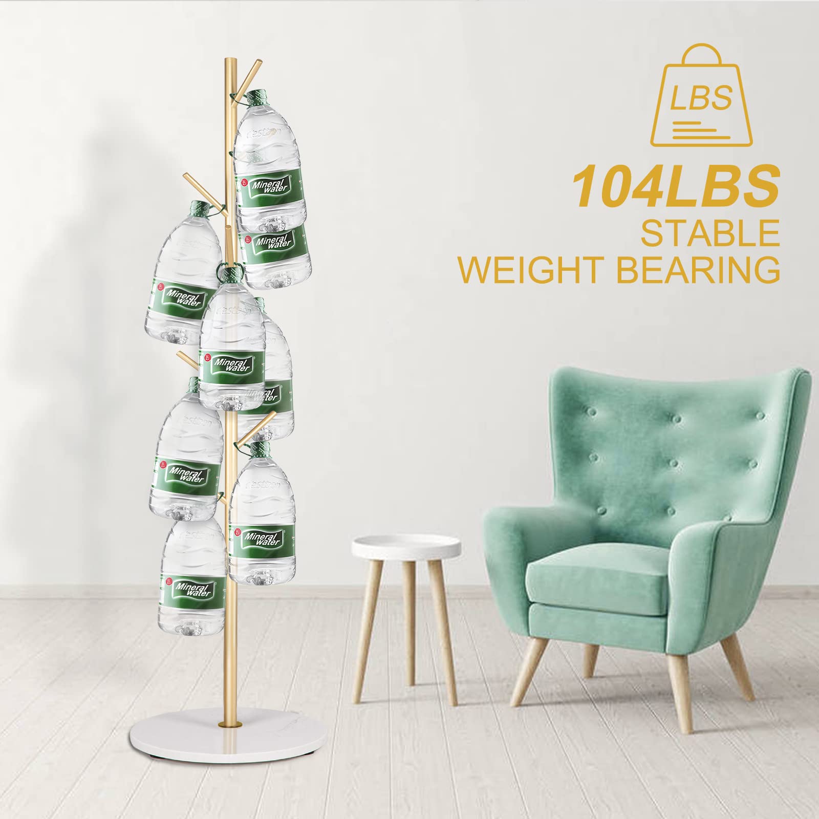 Snaikor Metal Coat Rack with Natural Marble Base, Modern Coat Rack Freestanding, Sturdy Coat Tree Stand, Golden Hall Tree for Jacket Hat Bag Entryway