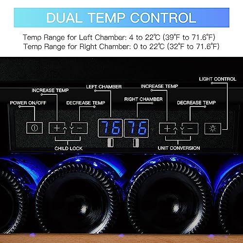 ICEJUNGLE Wine and Beverage Refrigerator-68 Bottle Wine Cooler- Dual Zone, Stainless Steel, Built-In/Freestanding, Adjustable Shelves & Digital Temperature Display, Low-Noise - 30 Inch