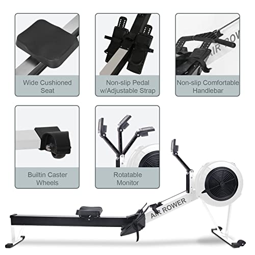 Oarlike Air Resistance Rowing Machine 10 Level Adjustable Resistance Air Rower with LCD Monitor Foldable Exercise Fitness Equipment for Home Gym Office Use