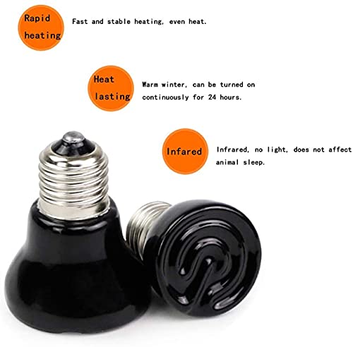 Qixivcom 2-Packs 50W Black Ceramic Heat Lamp Mini Reptile Heat Lamp Bulbs E26/E27 Infrared Reptile Heat Emitter Heater Lamp Bulb No Light Lamps for Lizard Brooder Coop Aquarium Habitat Lizard Turtle