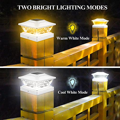 Solar Post Cap Lights Outdoor: 8 Pack Bright 2 Modes LED Solar Fence Deck Lights for 3.5x3.5 4x4 4.5x4.5 5x5 Wooden Posts, IP65 Waterproof Solar Powered Lights for Garden Porch Patio Step Decorations