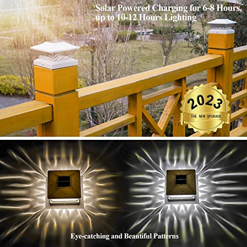 Solar Post Cap Lights Outdoor: 8 Pack Bright 2 Modes LED Solar Fence Deck Lights for 3.5x3.5 4x4 4.5x4.5 5x5 Wooden Posts, IP65 Waterproof Solar Powered Lights for Garden Porch Patio Step Decorations