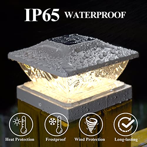 Solar Post Cap Lights Outdoor: 8 Pack Bright 2 Modes LED Solar Fence Deck Lights for 3.5x3.5 4x4 4.5x4.5 5x5 Wooden Posts, IP65 Waterproof Solar Powered Lights for Garden Porch Patio Step Decorations