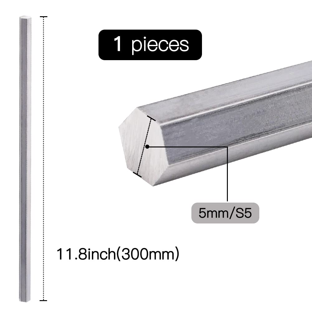 Feelers 304 Stainless Steel Hex Rod Bar S5 Opposite Side 3/16" Hexagonal Rod, 300mm Length, 1PCS