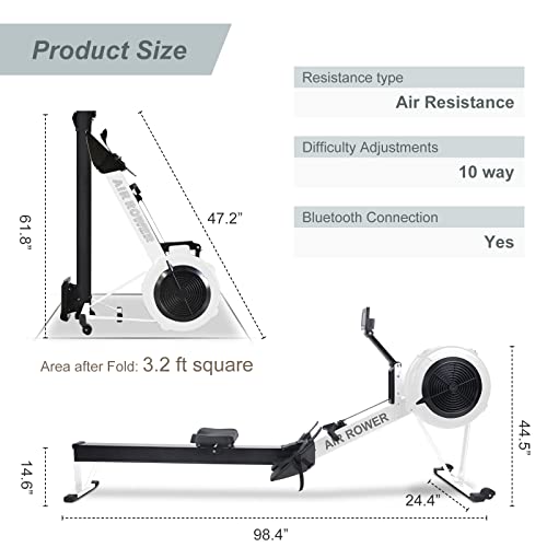Oarlike Air Resistance Rowing Machine 10 Level Adjustable Resistance Air Rower with LCD Monitor Foldable Exercise Fitness Equipment for Home Gym Office Use