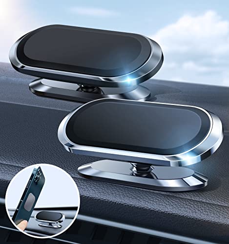 2 Pack Metal Magnetic Phone Holder for Car [ 2022 Upgrade 8X N52 Magnets] Strong Magnet Car Mount, One Second Put and Take & Dashboard 360° Rotation, Fit with iPhone and All Smartphone