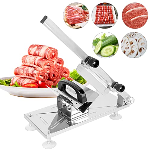 Manual Frozen Meat Slicer,WOOW DEPOT Stainless Steel Deli Meat Cutter Beef Mutton Slicing Machine Adjustable Vegetable Cheese Food Cleaver for Home Hotpot Korean BBQ