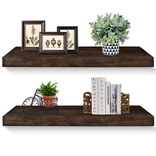 SHUAIAIW 36 inch Floating Shelves Wall Shelf Set of 2, Hanging Shelves with Hide Embedded Brackets, Real Natural Solid Wood Large Floating Shelf for Wall Organizer and Home Decor