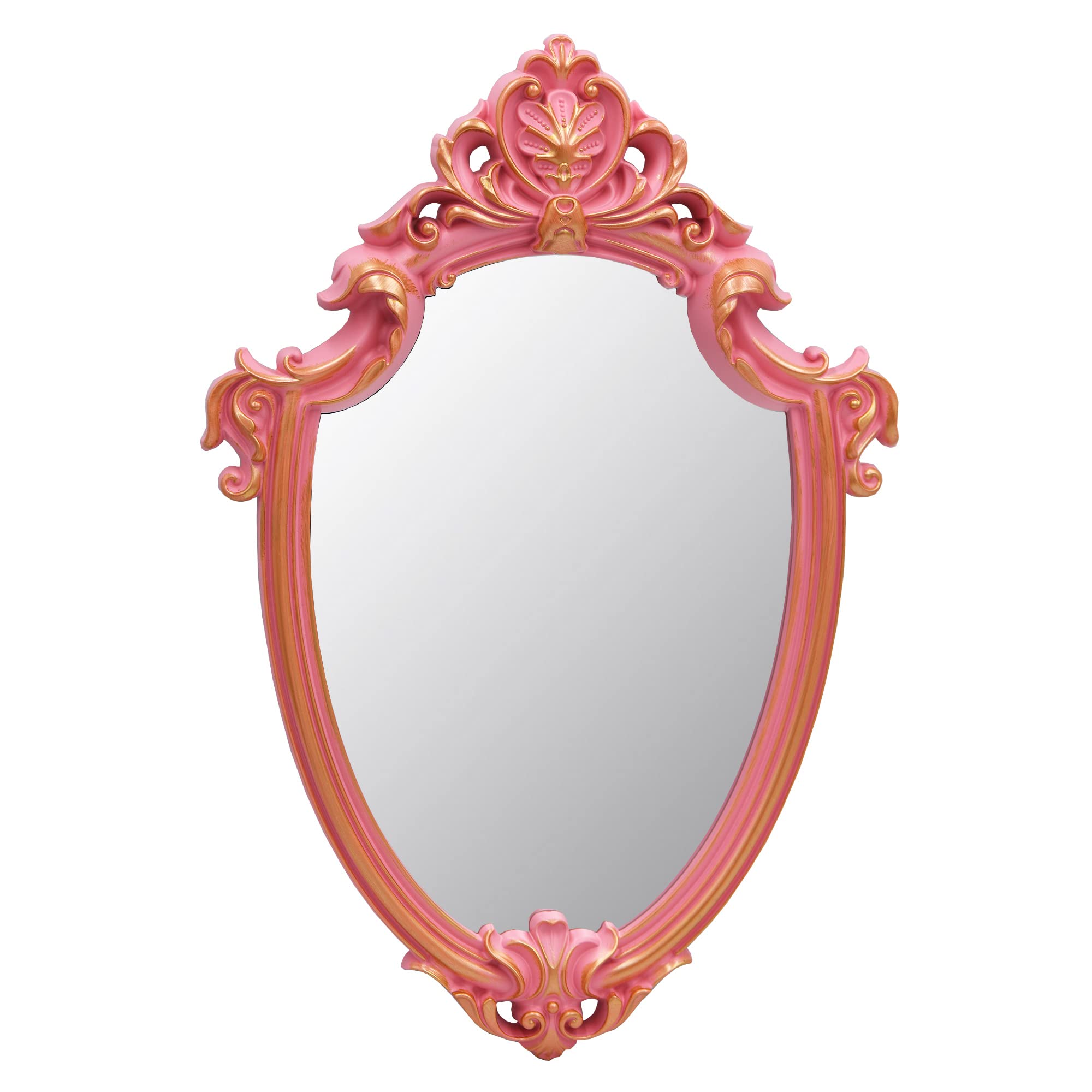 Eaoundm 16.5 x 11 inch Vintage Mirror Antique Mirror Decorative Wall Mirror Shield Shape (Pink)