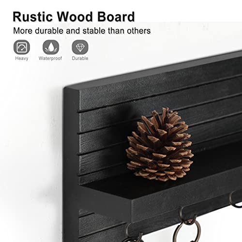 Decorative Key Holder for Wall with Shelf, Entryway Shelf with Hooks Holds Leashes, Jackets and Glasses β Sturdy Wood Keyholder Entrance Hanger with Mounting Hardware (11.8β x 5.5β x 3.1β) (Black)