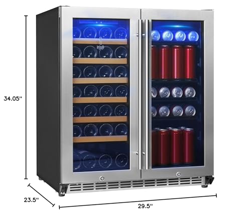 ICEJUNGLE Wine and Beverage Refrigerator-68 Bottle Wine Cooler- Dual Zone, Stainless Steel, Built-In/Freestanding, Adjustable Shelves & Digital Temperature Display, Low-Noise - 30 Inch