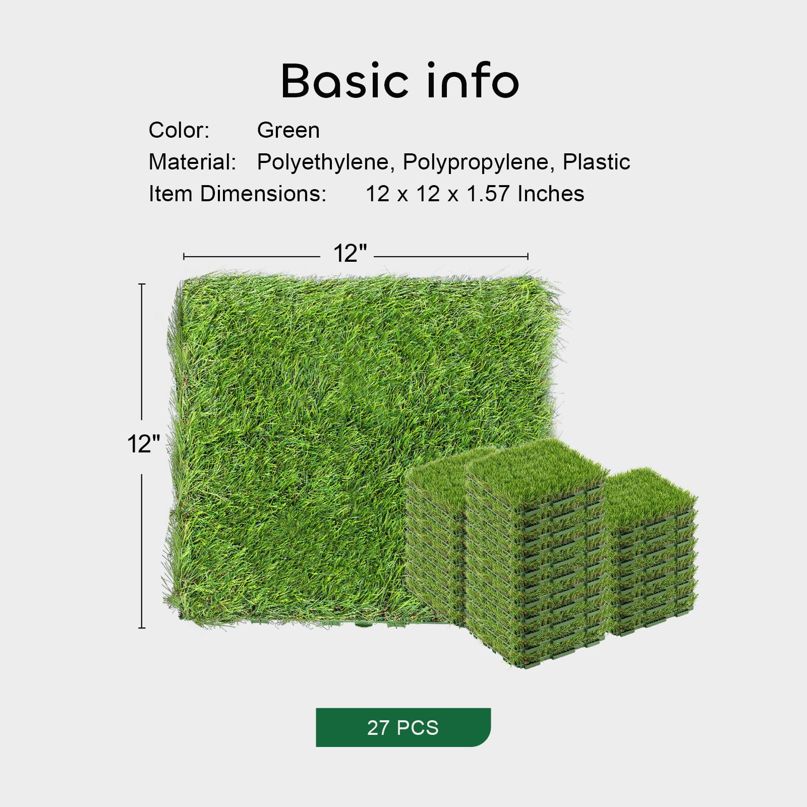 GROWNEER 1.57" H Interlocking Artificial Grass Tiles, 12" x 12" 9 Pcs Fake Grass Deck Turf Tiles with Upgrade Interlocking System Self-draining for Pet Indoor/Outdoor, Backyard, Patio