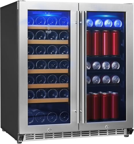 ICEJUNGLE Wine and Beverage Refrigerator-68 Bottle Wine Cooler- Dual Zone, Stainless Steel, Built-In/Freestanding, Adjustable Shelves & Digital Temperature Display, Low-Noise - 30 Inch