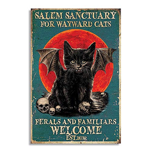 ZMKDLL Salem Sanctuary for Wayward Cats Ferals and Familiars Cat Retro Metal Tin Sign Vintage Sign for Home Coffee Wall Decor 8x12 Inch