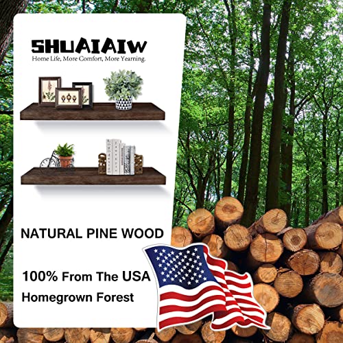 SHUAIAIW 36 inch Floating Shelves Wall Shelf Set of 2, Hanging Shelves with Hide Embedded Brackets, Real Natural Solid Wood Large Floating Shelf for Wall Organizer and Home Decor