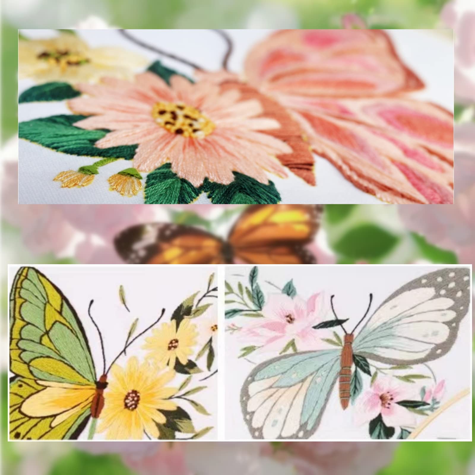 Highkick Embroidery Kit for Beginner,Embroidery Kit for Adults, All in one,Madame Butterfly,4 Pack