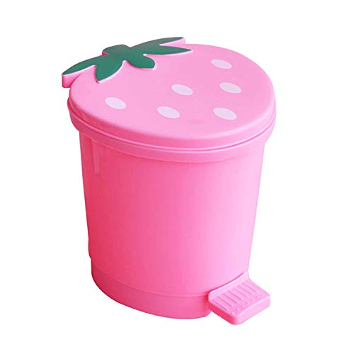 BxuxJar Strawberry Trash Can, Kawaii Mini Trash Can with Lid Cute Room Decor Bathroom Trash Cans, Kawaii Room Decor Strawberry Garbage Can with Lid for Home, Car, Bathroom (Pink)