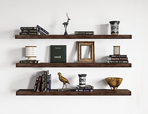 SHUAIAIW 36 inch Floating Shelves Wall Shelf Set of 2, Hanging Shelves with Hide Embedded Brackets, Real Natural Solid Wood Large Floating Shelf for Wall Organizer and Home Decor