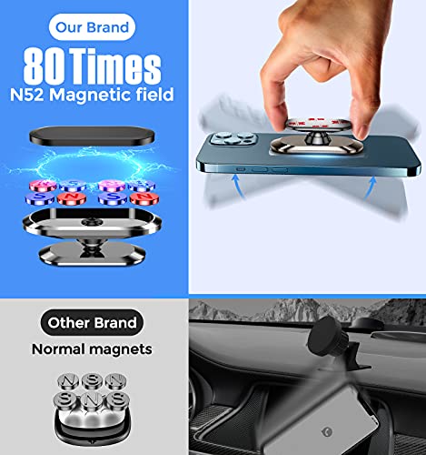 2 Pack Metal Magnetic Phone Holder for Car [ 2022 Upgrade 8X N52 Magnets] Strong Magnet Car Mount, One Second Put and Take & Dashboard 360° Rotation, Fit with iPhone and All Smartphone