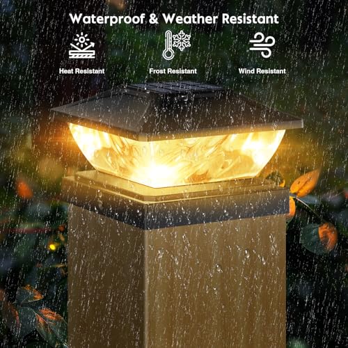 Fence Solar Post Lights Outdoor - 6 Pack 2 Modes Solar Deck Lights, IP65 Waterproof Solar Post Cap Lights Fit 4x4 4.5x4.5 5x5 Vinyl Wooden Posts, Garden Porch Patio Decor, Warm White & Cool White