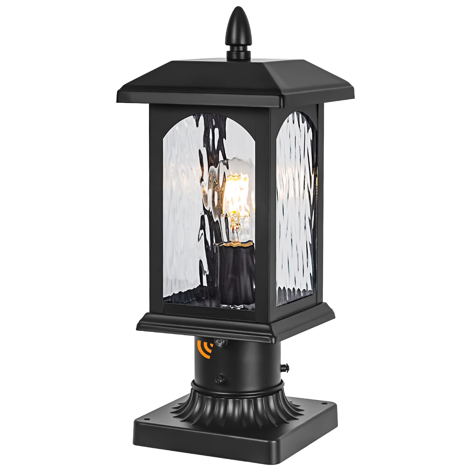 Dusk to Dawn Outdoor Post Light Fixture with Pier Mount Base - Waterproof Pole Outdoor Lighting, Modern Black Pillar Lantern Outside with Tempered Rippled Glass for Pathway, Garden, Patio, Anti-Rust