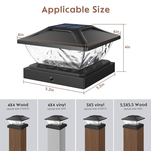 Fence Solar Post Lights Outdoor - 6 Pack 2 Modes Solar Deck Lights, IP65 Waterproof Solar Post Cap Lights Fit 4x4 4.5x4.5 5x5 Vinyl Wooden Posts, Garden Porch Patio Decor, Warm White & Cool White