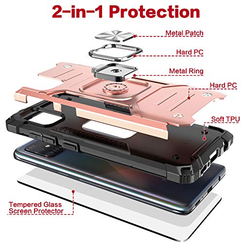 IDYStar Galaxy A71 5G Case with Screen Protector, Galaxy A71 5G Case, Shockproof Drop Test Cover with Car Mount Kickstand Lightweight Protective Cover for Samsung Galaxy A71 5G, Rose Gold