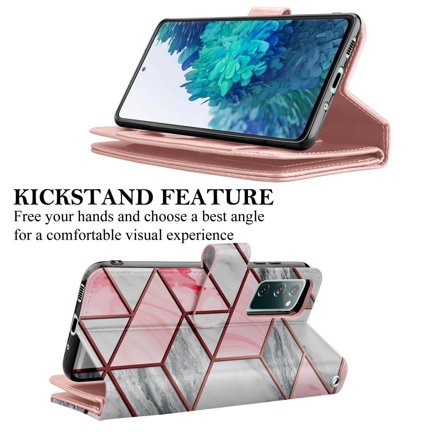 Takfox Galaxy S20 FE 5G Case, for Samsung S20 Fan Edition / S20 FE 5G Wallet Case, with Credit Card Holder Slots Folio Flip PU Leather [Kickstand] Detachable Magnetic Hard Phone Case & Strap-Marble