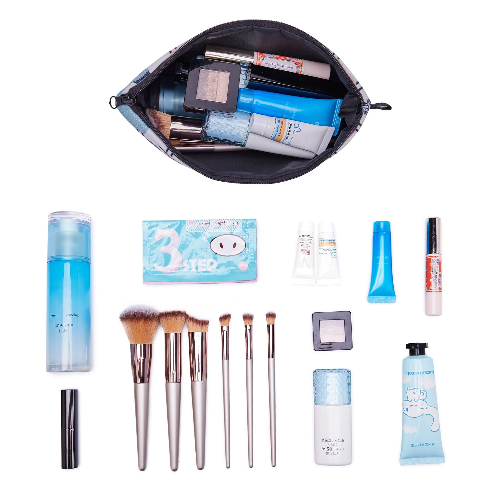 WANDF Cosmetic Bag for Women Makeup bag Organizer Mini Makeup Pouch for Purse Water Resistant Girls Gift (L-White Leopard)