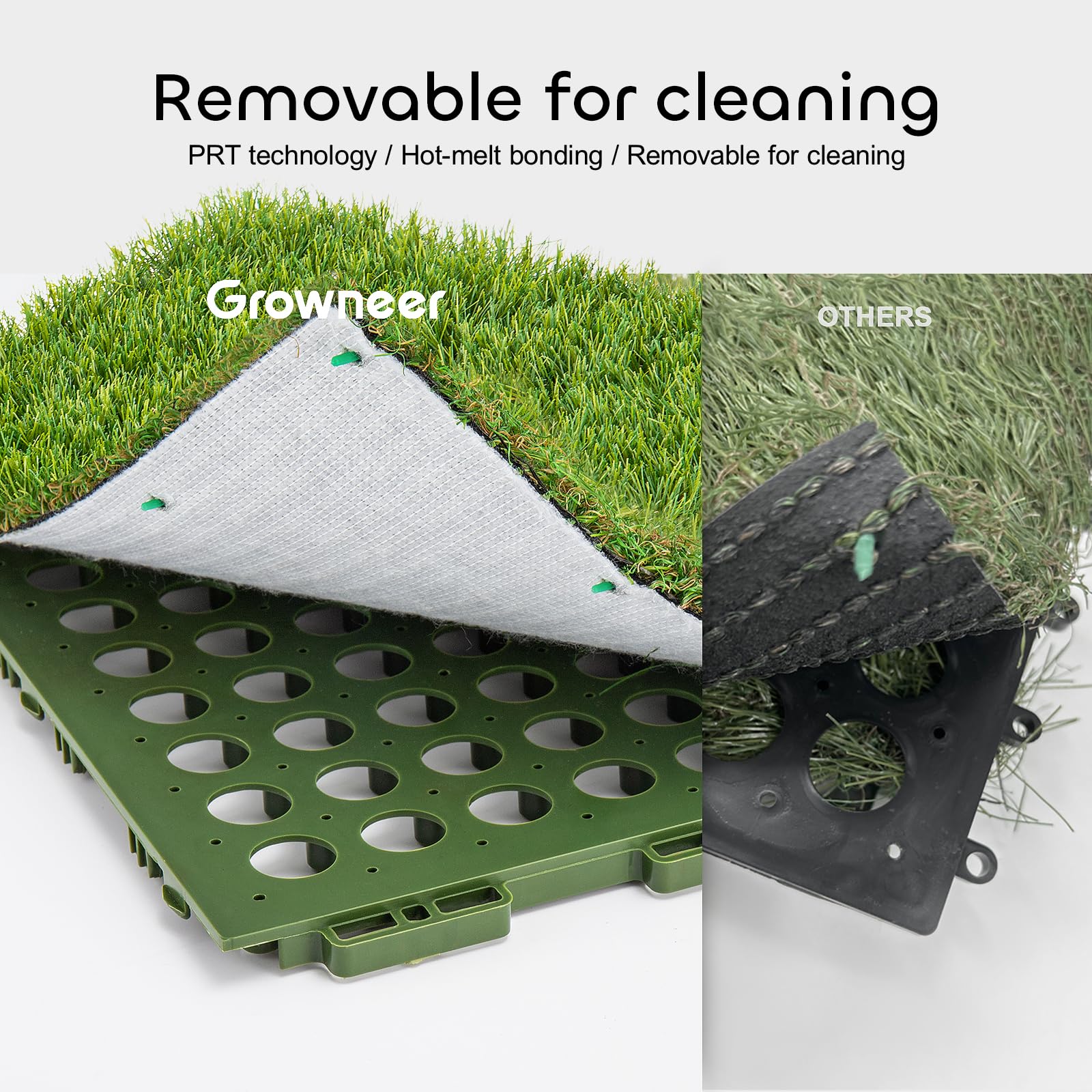 GROWNEER 1.57" H Interlocking Artificial Grass Tiles, 12" x 12" 9 Pcs Fake Grass Deck Turf Tiles with Upgrade Interlocking System Self-draining for Pet Indoor/Outdoor, Backyard, Patio