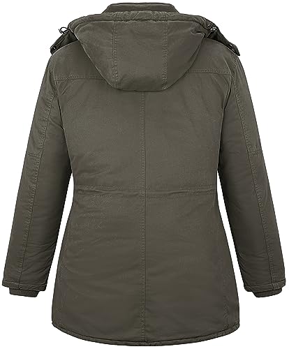 Soularge Women's Winter Plus Size Thickened Cotton Coat with Detachable Hood(Olive,3X)