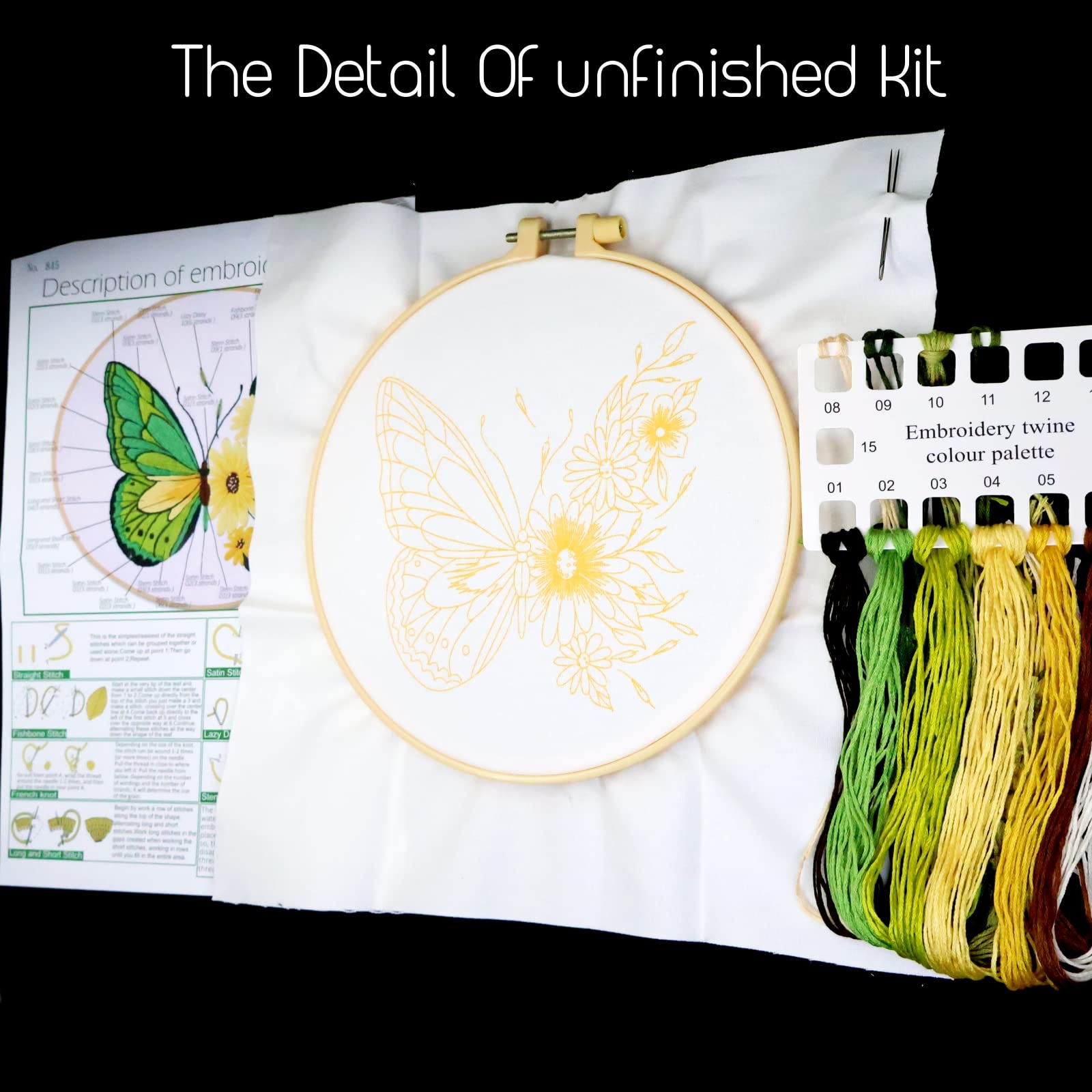 Highkick Embroidery Kit for Beginner,Embroidery Kit for Adults, All in one,Madame Butterfly,4 Pack