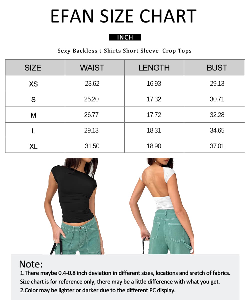 EFAN Womens Backless Tops Open Back Shirts Summer Crop Shirts Short Sleeve Cute Clothes Y2k Clothing 2025 Black XS