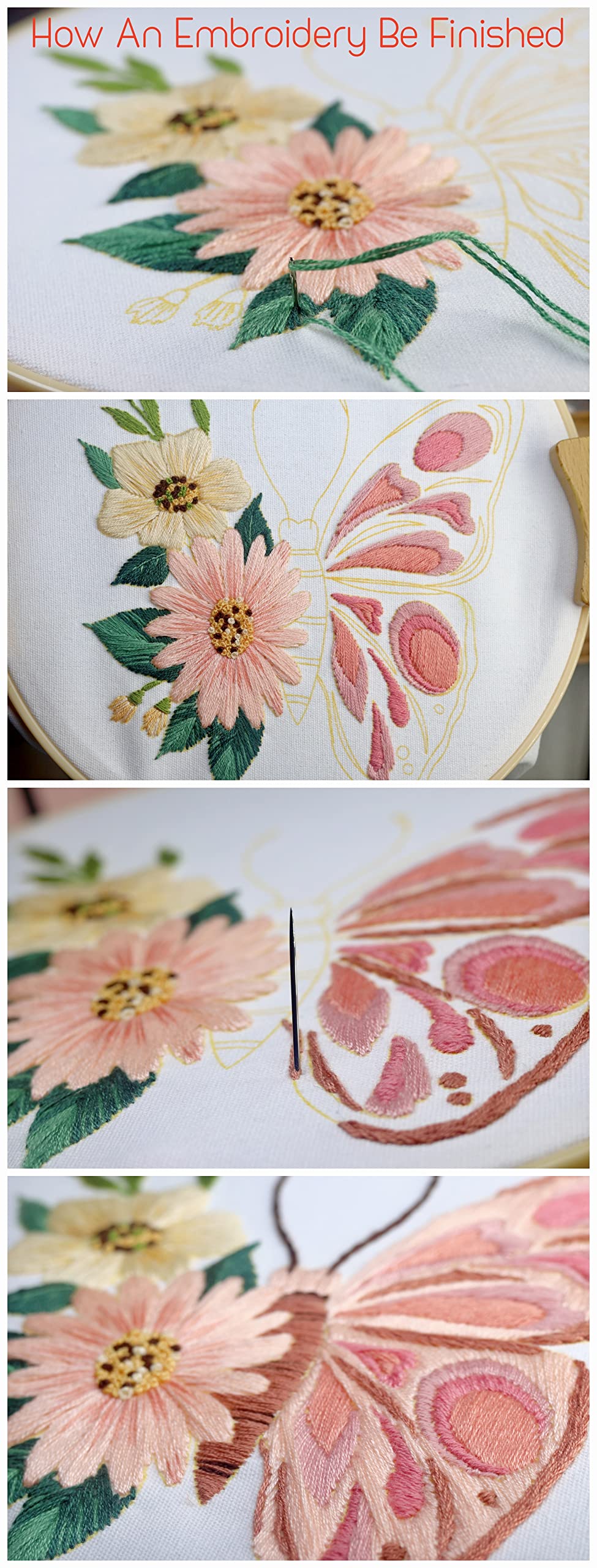 Highkick Embroidery Kit for Beginner,Embroidery Kit for Adults, All in one,Madame Butterfly,4 Pack