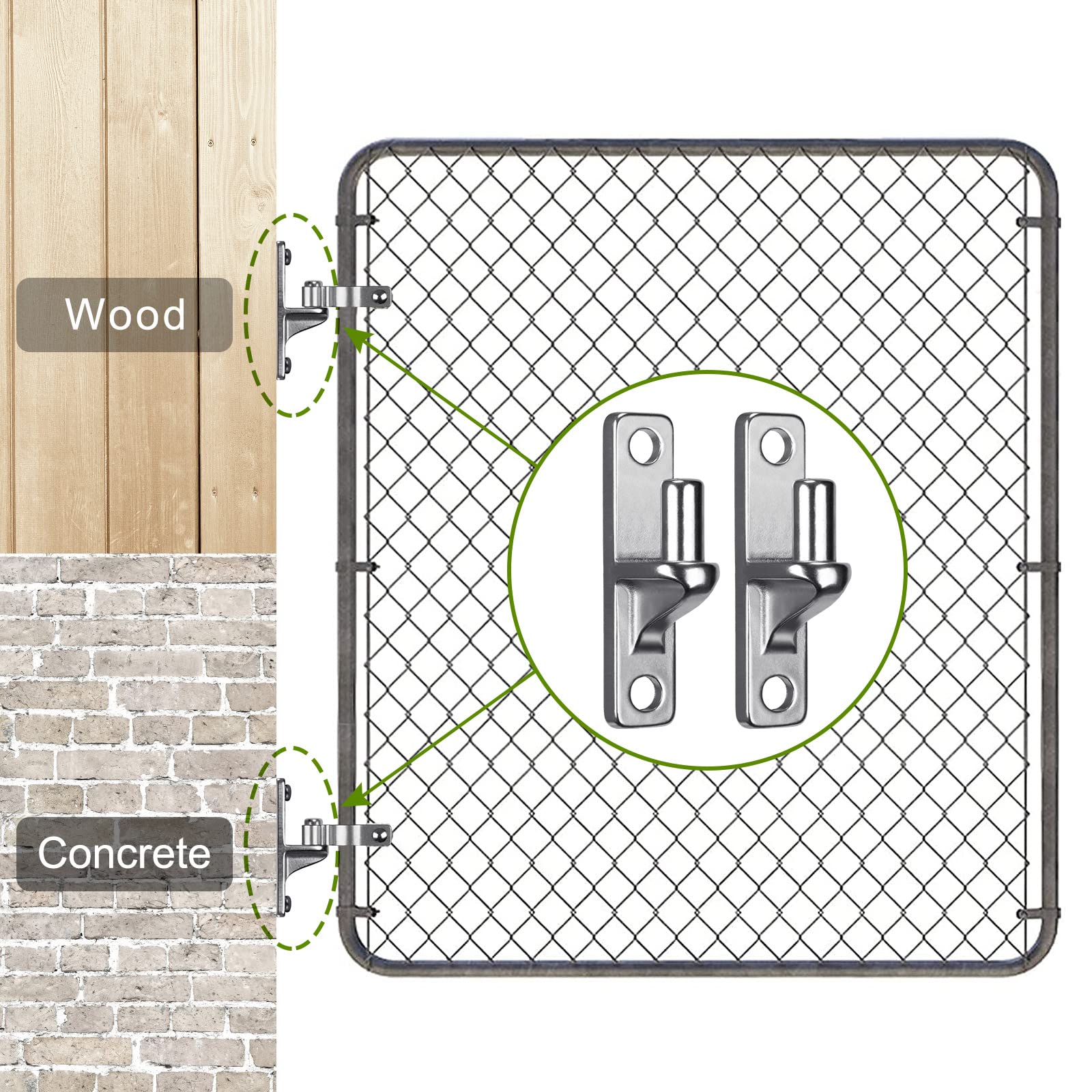Insaga Cast Gate Hinges Heavy Duty, 304 Stainless Steel Wall Mount Gate Hinge with 5/8'' Pin, Durable Farm Gate Hinge, Non-Welded Fence Gate Hinge, Chain Link Fence Hinge, 2Pcs