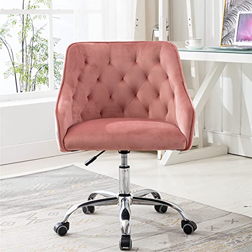 Recaceik Home Office Desk Chairs, Adjustable Swivel Ergonomic Office Chair, Soft Velvet Computer Desk Task Chairs for Home Office, Bedroom, Living Room, Study, Light Pink