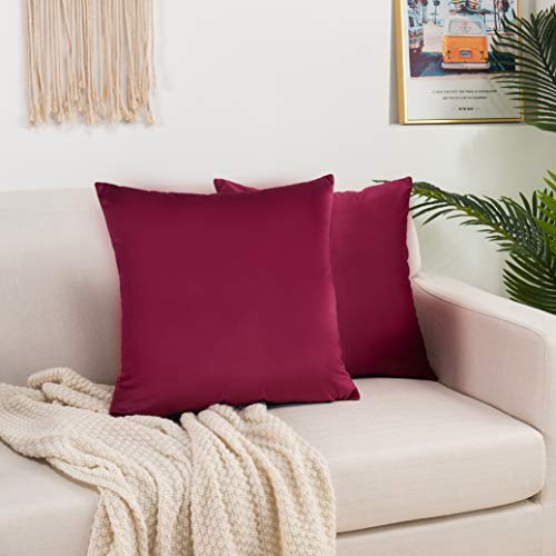 Elegant Comfort Pack of 2, Velvet Soft Solid Decorative Square Throw Pillow Covers Set Cushion Case for Sofa Bedroom Car, 20 x 20, Burgundy
