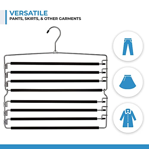 USTECH Metal Space Saving Hangers for Closet Organization | Heavy Duty Foam Padding, Non-Slip & Removable Trouser Bar for Convenient Functionality | Folding Mechanism for Easy Storage | Pack of 2